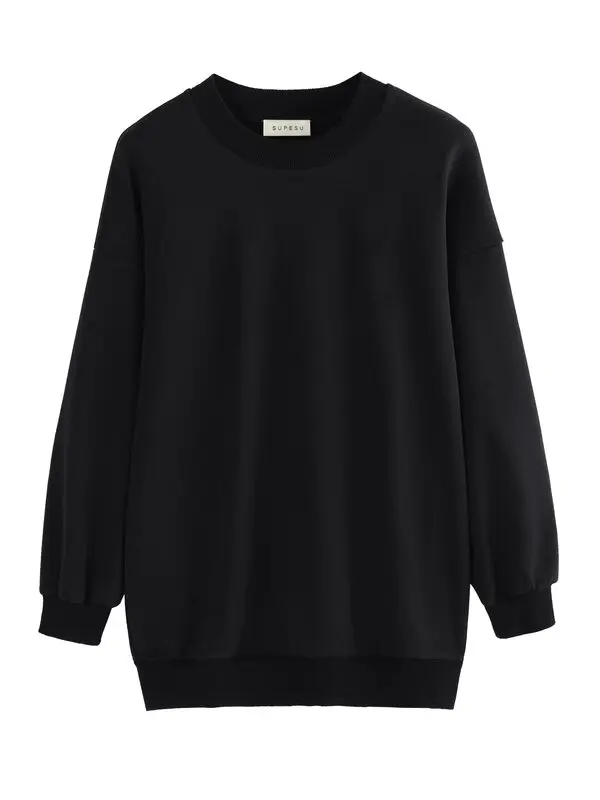 SUPESU Oversized Crewneck Cubby Sweater - Black/grey