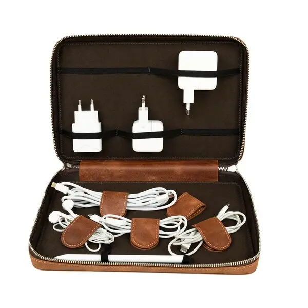 LEATHERE Leather Tech Organizer Case -rich Mobile - Brown