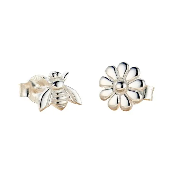 POSH TOTTY DESIGNS Flower And Bee Stud Earrings - Silver