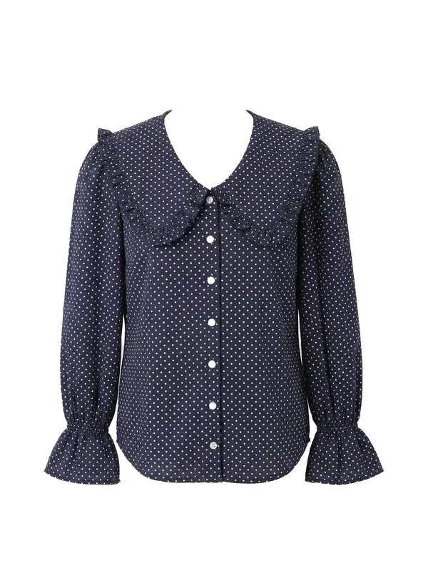 THE WELL WORN Luna V Navy Spot Blouse