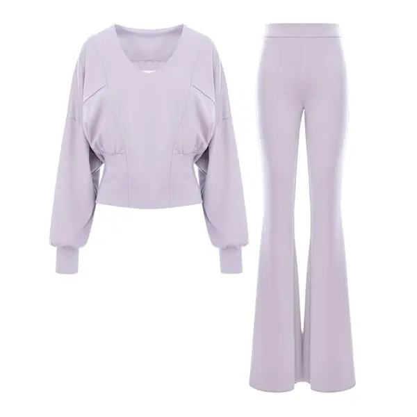 BLUZAT Kimono Blouse And Flared Trousers Set - Grey