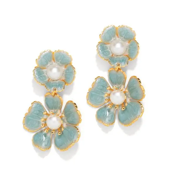 THE PINK REEF Floral Drop Earrings - Blue