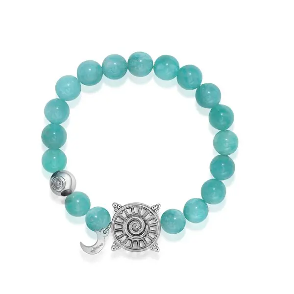 AUROZIA Three Charms Solar Meridian Amazonite Beaded Bracelet - Blue/silver