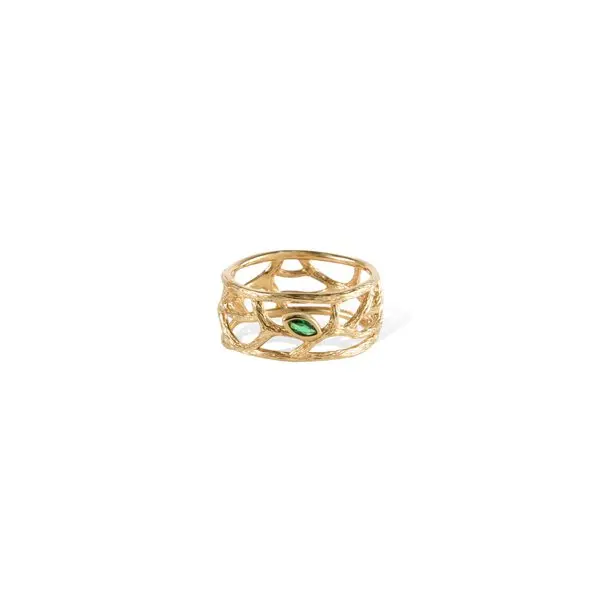 RETRO CHIC Verdant Whisper Ring - Gold/green