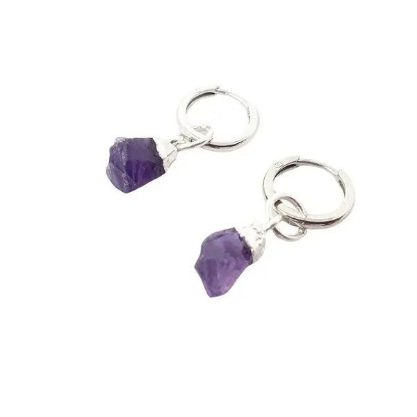HARFI Raw Amethyst Sterling Huggies - Silver