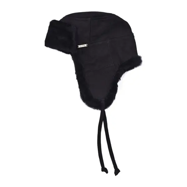 OWEN BARRY Classic Sheepskin Tie Trapper Hat - Black