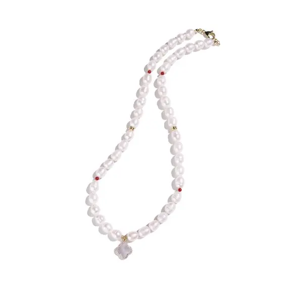 URBANE JEWELRY STUDIO Ruby Pearl Necklace - White/red/gold