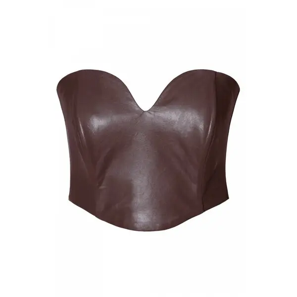 AGGI BY HALEWSKI Lara Vegan Leather Crop Corset - Brown