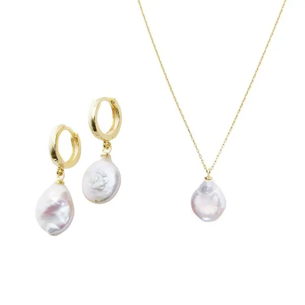 SPERO LONDON Baroque Pearl Sterling Silver Necklace And Earring Set - Gold