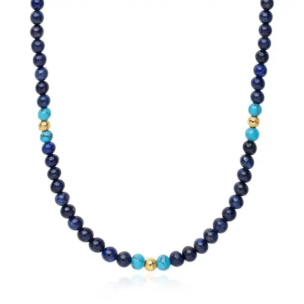 NIALAYA JEWELRY Beaded Necklace With Lapis Lazuli, Turquoise, And Gold - Gold/blue