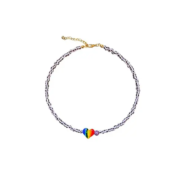 DESERT LOBBY Beaded Necklace With Murano Glass Heart - Black/white