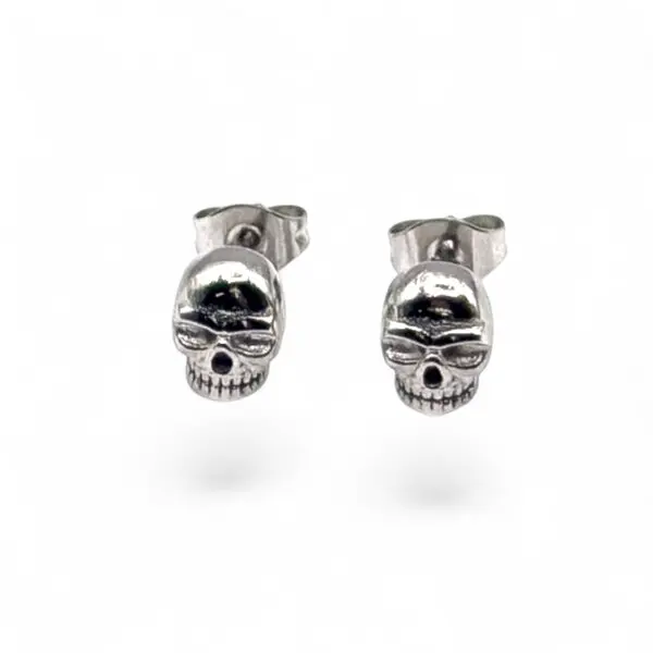 JAGGED HALO JEWELRY Skull Stud Earrings - Silver