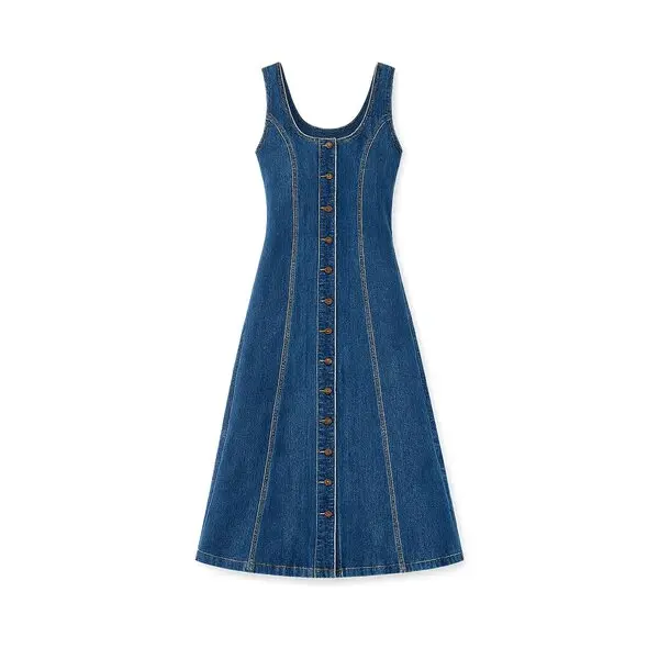 YUMI Stretch Denim Panel Fitted Dress - Blue