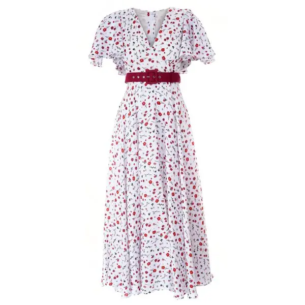 SOFIA TSERETELI Floral Print Linen Dress - White/red