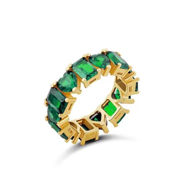 SHYMI Heart And Emerald Eternity Band - Gold/green