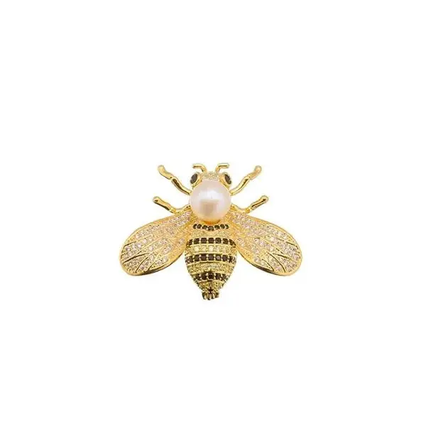 ANGEL BAROCCO Natural Freshwater Pearl Bee Brooch - Gold