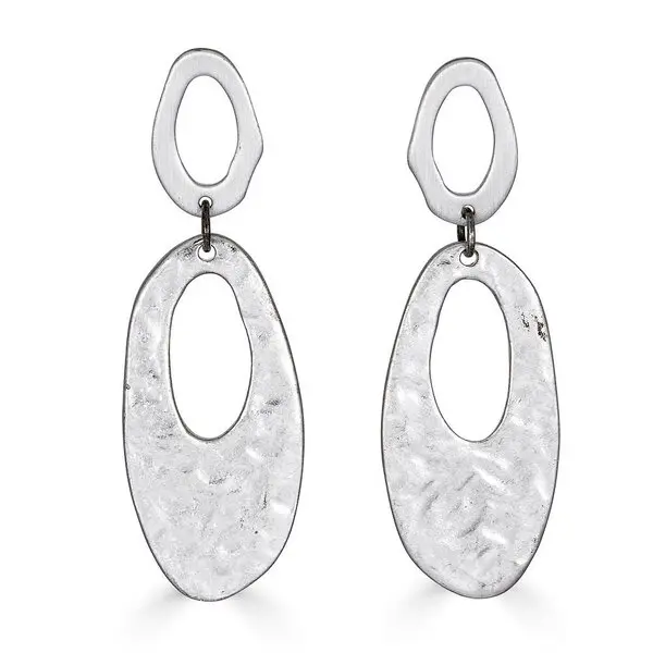 LONI PAUL JEWELRY Matte Oval Dangle Earrings - Silver