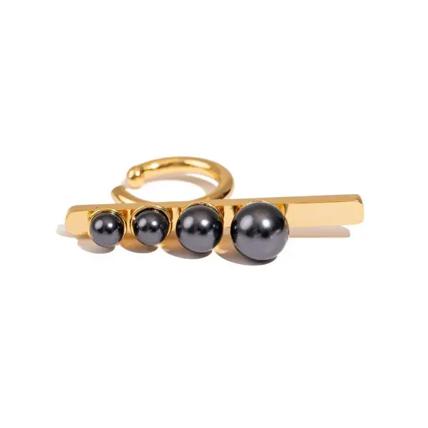 EBRU JEWELRY Celestial Balance Black Pearl Statement Ring - Gold/black