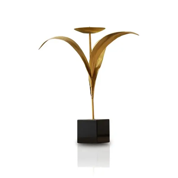 MARLETH Gold / Black Victoria Candle Holder With Brass Leaves & Marble Base - Gold/black