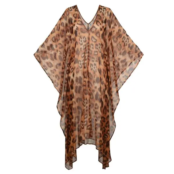 COCO RIKO IBIZA Johanna Leopard Print Maxi Kaftan - Black/brown