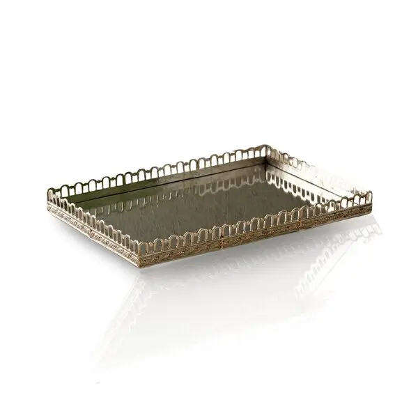 MARLETH Large Brass Tray With Castle-inspired Edge - Silver