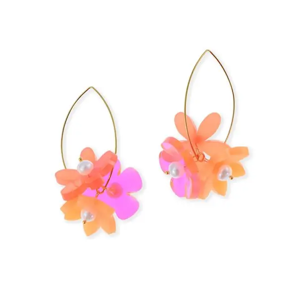 BY CHAVELLI Flowerball Dangly Earrings - Orange