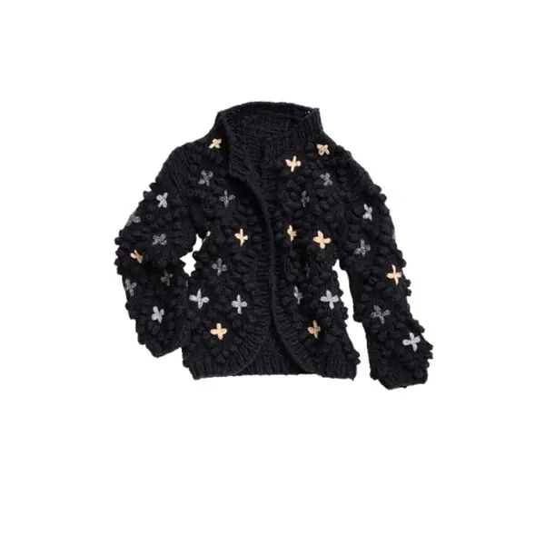 Saachi Floral Embellished Knitted Cardigan - Black