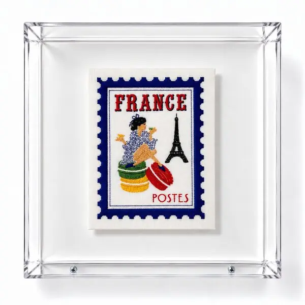 LILLY LOVES France Embroidered Stamp Artwork - Blue/gold/red