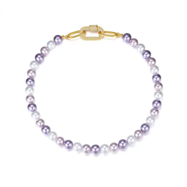 CLASSICHARMS Pearl Necklace With Gem-encrusted Carabiner Lock - Purple