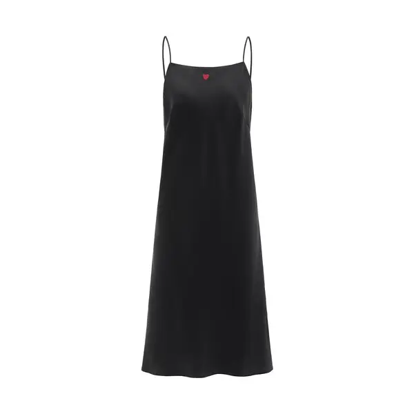 Not Just Pajama Little Heart Collection Silk Slip Dress - Black