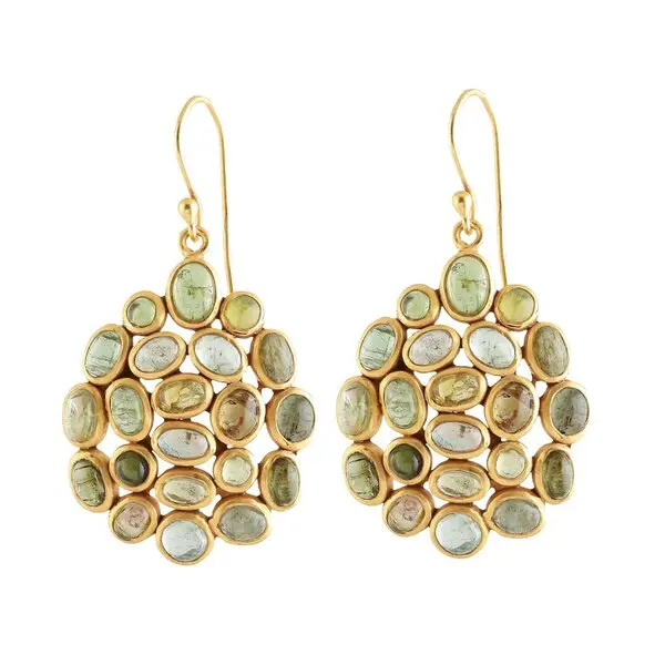 OPIUM JEWELS Gold Vermeil Green Tourmaline Cloudburst Jali Earrings - Gold/green