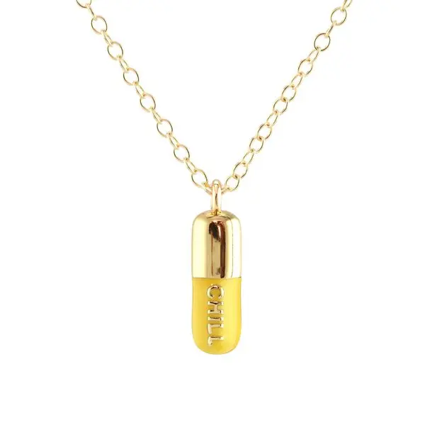 Kris Nations Chill Pill Enamel Pendant Necklace - Yellow