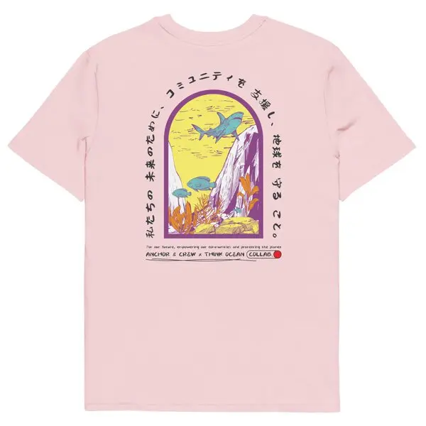 ANCHOR & CREW Cotton Think Ocean Seven Japan Gurafiku Organic Cotton T-shirt - Pink