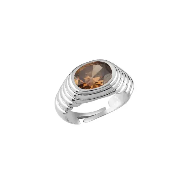 LINYA JEWELLERY Lyra Oval Crystal Stone Knight Ring - Silver