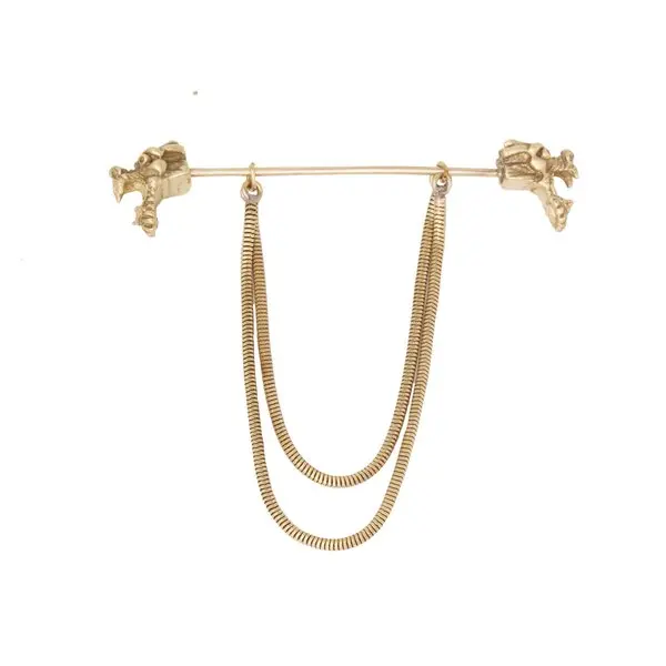 ZEWORKS Handcrafted Brass Dragon Collar Bar With Double Chains - Gold