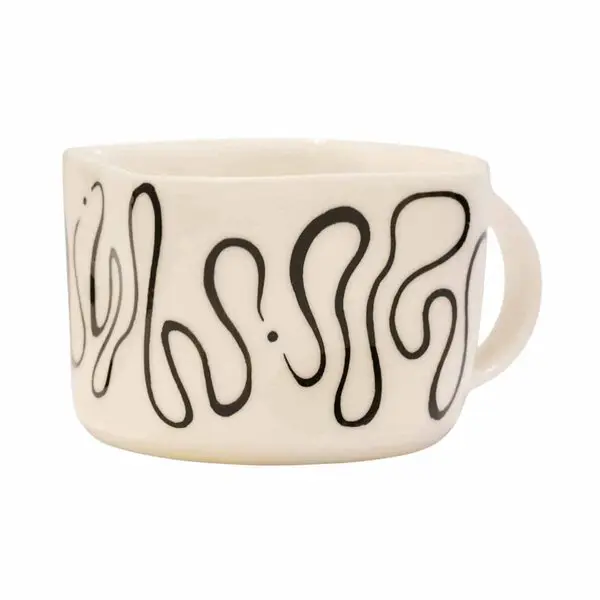 Lali Design Studio Black / White Handmade Porcelain Mug With Black Flow Pattern