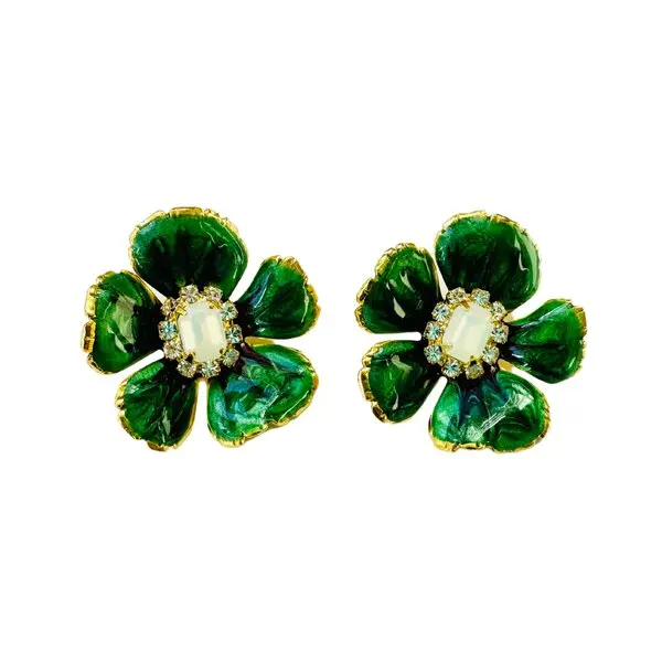 THE PINK REEF Small Jade Floral Earrings - Green