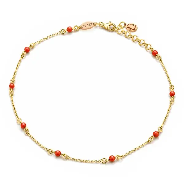 UNALOE Vermeil Necklace With Natural Red Coral Pendant - Silver/red