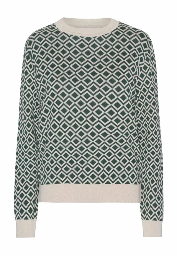 GROBUND Petra Knit Graphic Check Blouse - Green