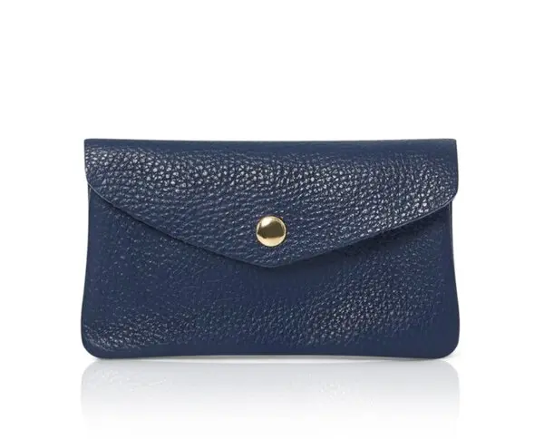 BETSY & FLOSS Medium Popper Leather Purse In Navy - Grey