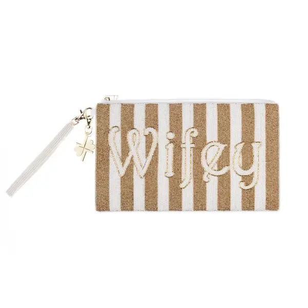LAINES LONDON Hand Beaded Clutch With Wrist Strap - Gold