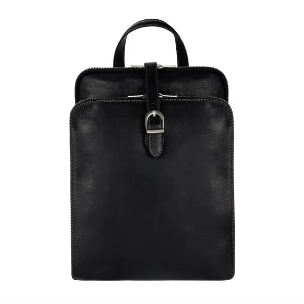TIME RESISTANCE Convertible Leather Backpack Shoulder Bag - Black