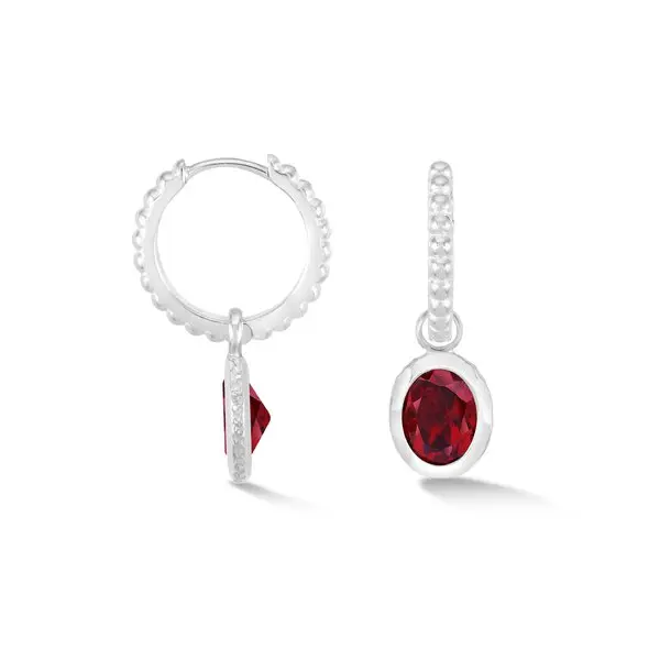 DOWER & HALL Sterling Silver Garnet Hoop Earrings - Silver/red