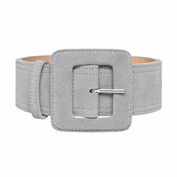 BELTBE Suede Square Buckle Waist Belt - Grey