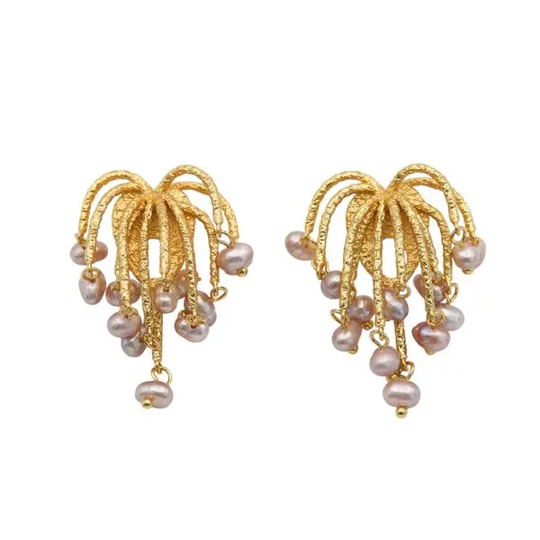 MISS CECILIA Firework Freshwater Pearl Drop Earrings - Gold