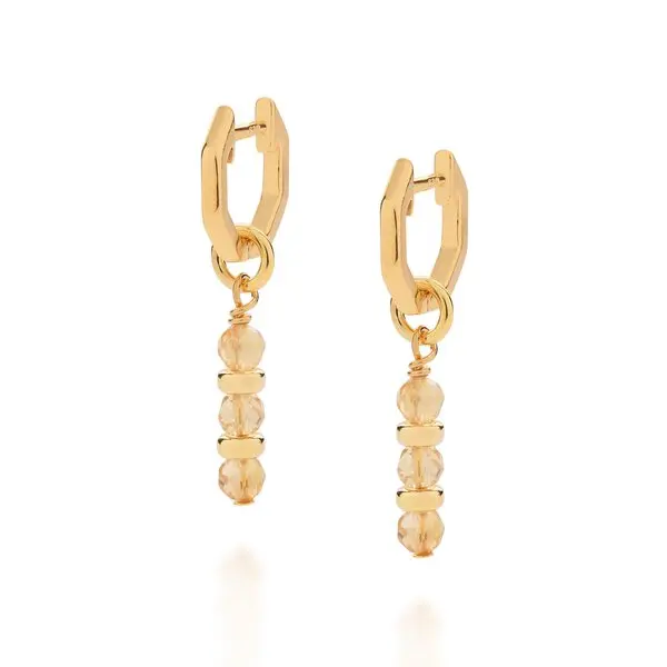NELLOU JEWELLERY Gold Plated Sterling Silver Citrine Huggie Earrings - Gold/yellow