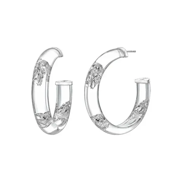 GOLD & HONEY C-hoop Earrings With Leaf - Silver