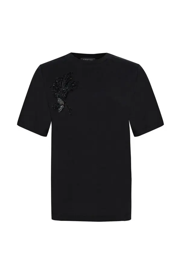EXQUISE Regular Embroidered Crew Neck T-shirt