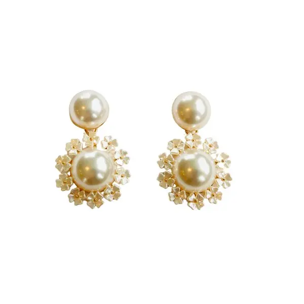 THE PINK REEF Floral Pearl Drop Earrings - White