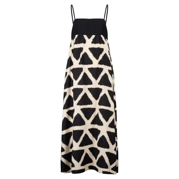 TRAFFIC PEOPLE Geometric Print Maxi Dress - Black/white